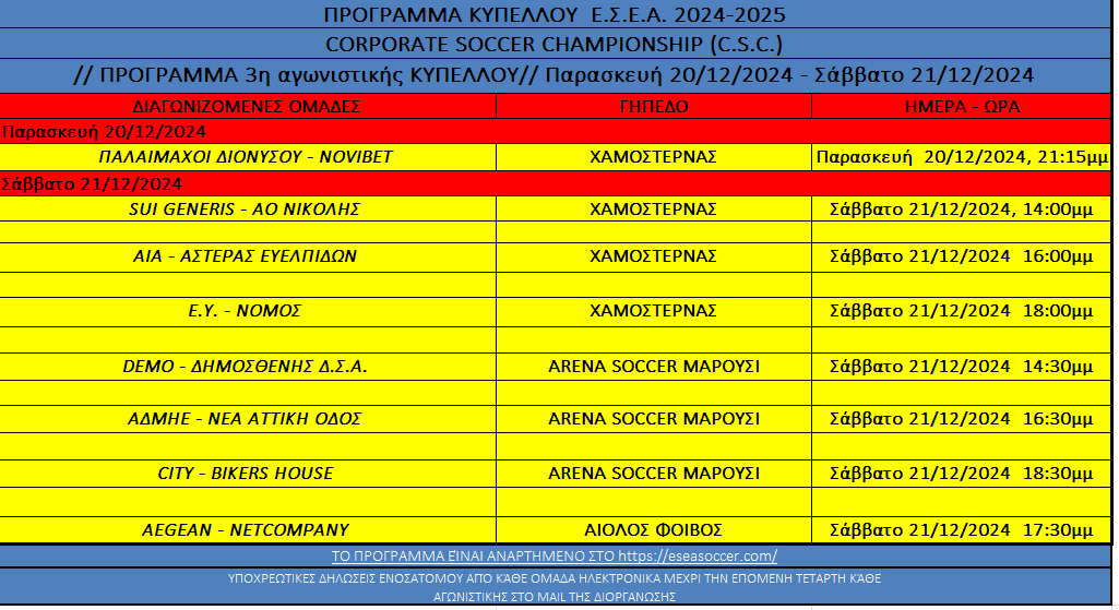 ΠΡΟΓΡΑΜΜΑ 3ης ΑΓΩΝΙΣΤΙΚΗΣ ΚΥΠΕΛΛΟΥ 2024-2025
